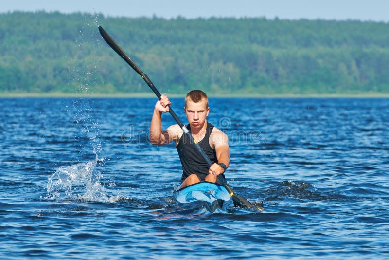 The Young Rower S Training on the Racing Kayak Stock Photo - Image of ...