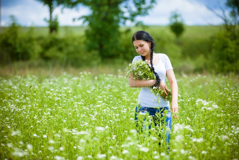 Young Rural Girl in the Field Stock Photo - Image of green, happiness ...