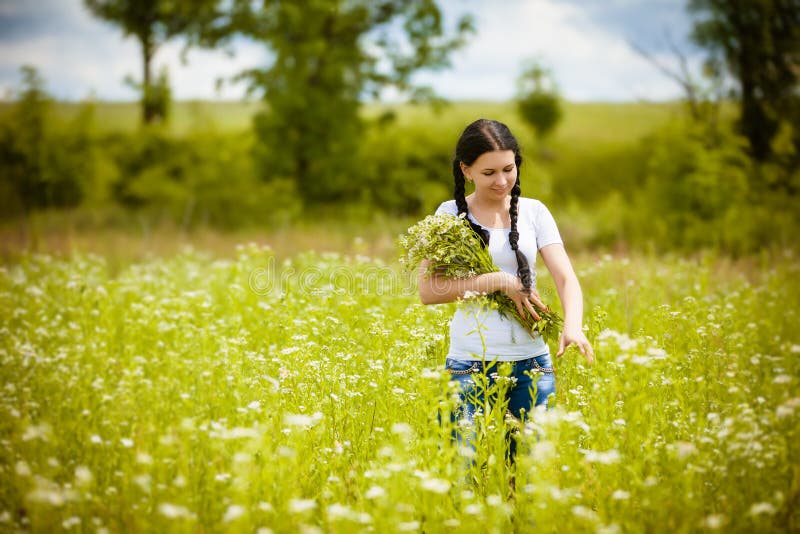 Young Rural Girl in the Field Stock Image - Image of flowers, lifestyle ...