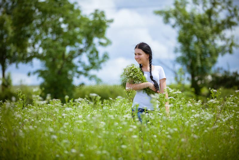 Young Rural Girl in the Field Stock Photo - Image of green, happiness ...