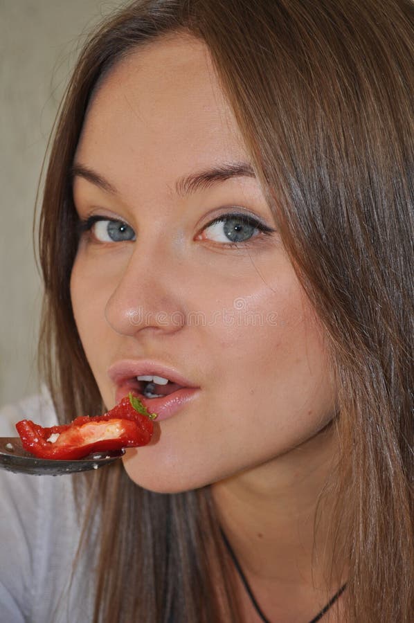 Young Russian Model Tasting Fresh Vegetables Stock Photo - Image of ...