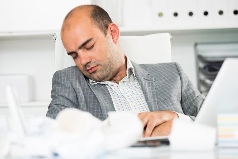 Young Sad Man Tired of Working and Sleeping Stock Photo - Image of ...