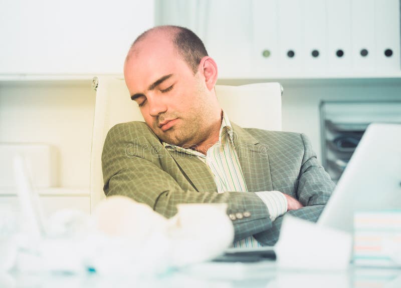 Young Sad Man Tired of Working and Sleeping Stock Image - Image of ...