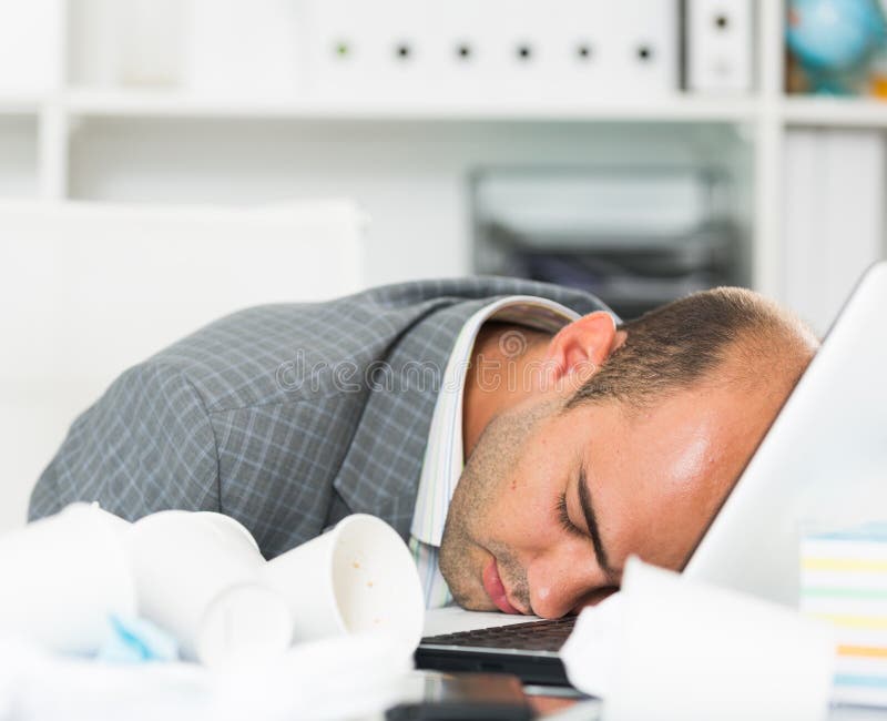 Young Sad Man Tired of Working and Sleeping Stock Image - Image of ...