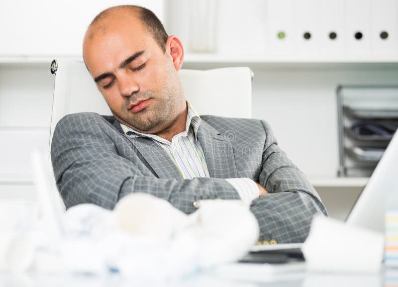 Young Sad Man Tired of Working and Sleeping Stock Image - Image of ...