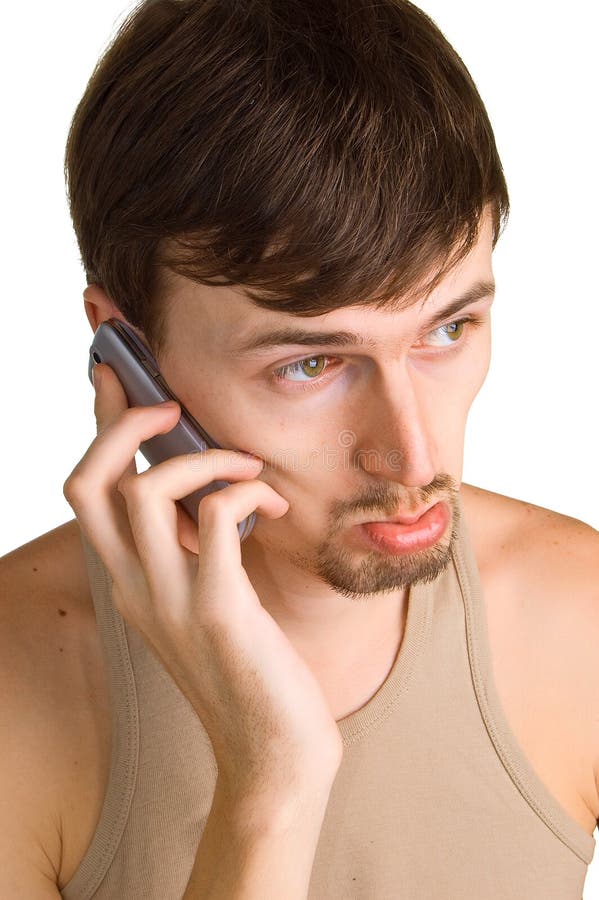 Young Sad Men with Cellular Phone Stock Photo - Image of talk ...