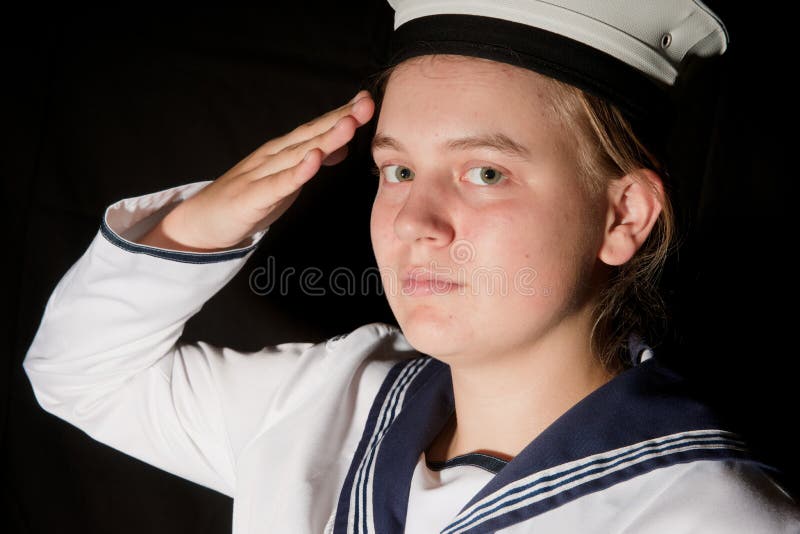 Young Sailor Saluting Isolated White Background Stock Photo - Image ...