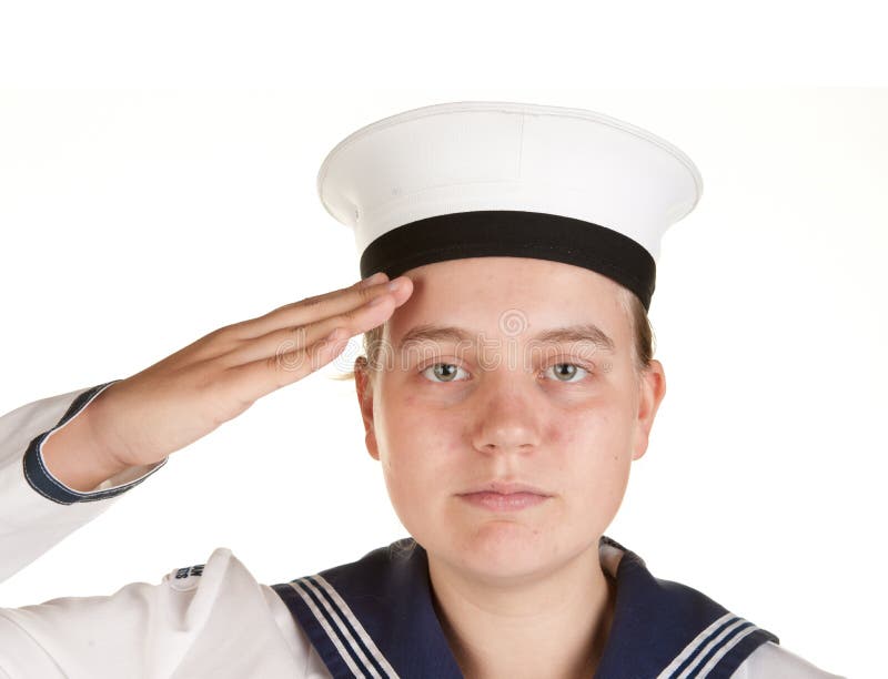 Young Sailor Saluting Isolated White Background Stock Image - Image of ...