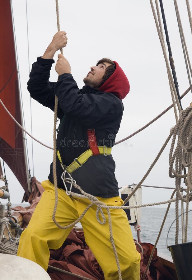 Young Sailor Girl Repair Sail. Stock Photo - Image of transport, rope ...
