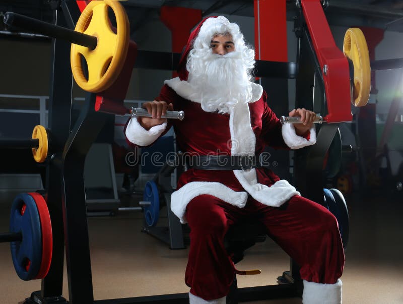 Young Santa Claus Training in Gym Stock Photo - Image of bodybuilding ...