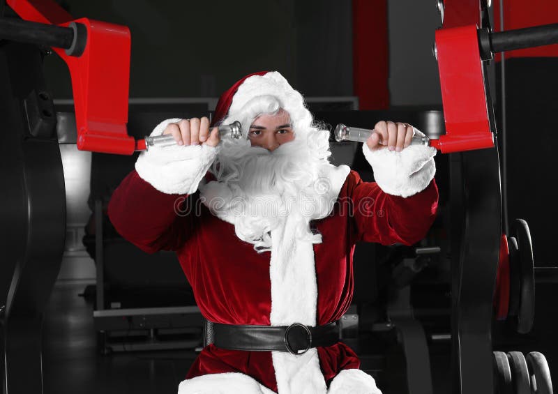 Young Santa Claus Training in Gym Stock Photo - Image of bodybuilder ...