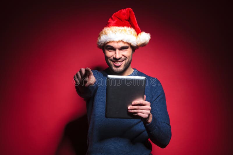 Young Santa Man Pointing at the Camera Stock Photo - Image of christmas ...