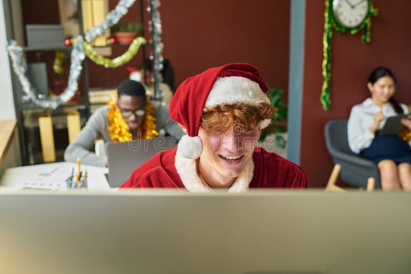 Young Santa Networking in Office Stock Image - Image of celebrate ...