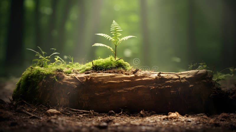 A Young Sapling Emerges from the Weathered Remnants of a Fallen Tree ...