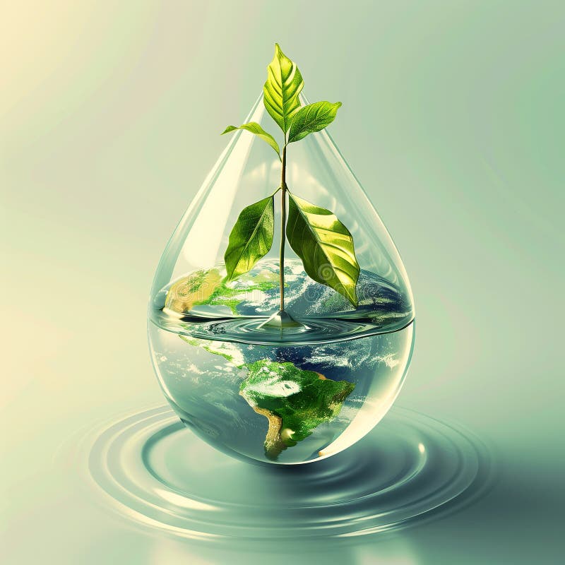 A Young Sapling Emerging from a Water Droplet that Encapsulates the ...