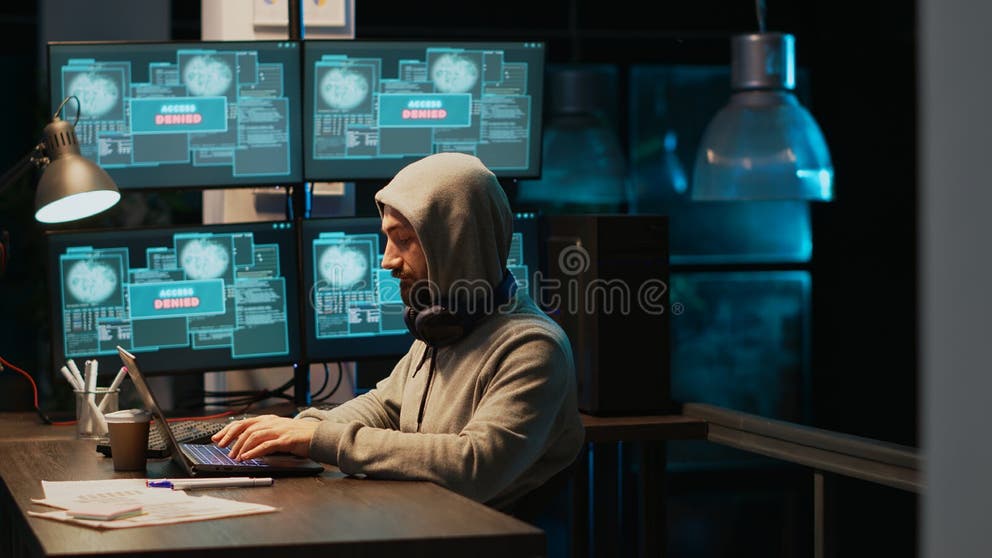 Young Scammer Trying To Break Database Network Stock Photo - Image of ...
