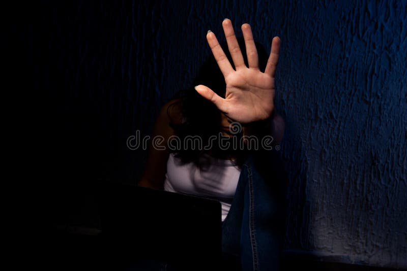 Young Scared and Helpless Horrified Violence Victim of Abuse Stock ...