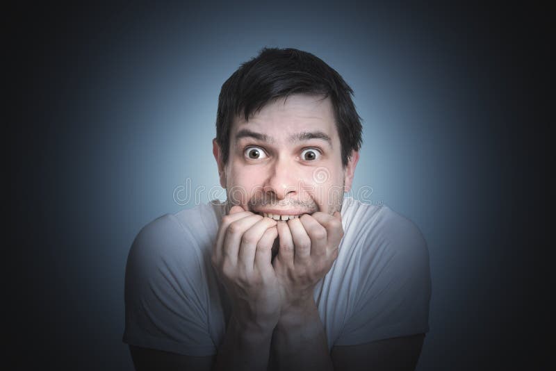 Scared and Frightened Man Has Hallucinations and Sees Ghosts Stock ...