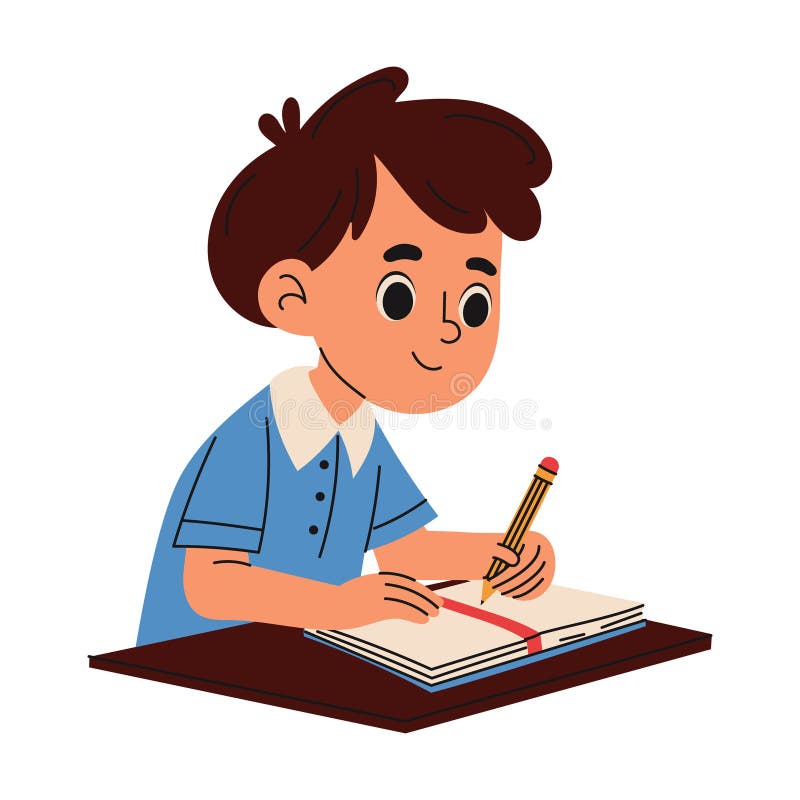 Young School Boy Doing Homework at Home Desk. Education Concept Stock ...