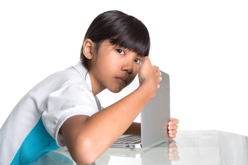 Young School Girl Hide Laptop Display V Stock Image - Image of online ...
