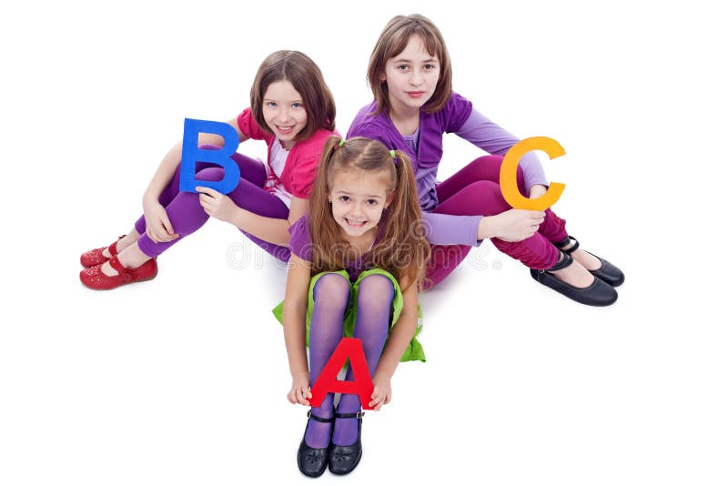 Happy Kids Holding Alphabet Letters Abc Stock Photos - Free & Royalty ...