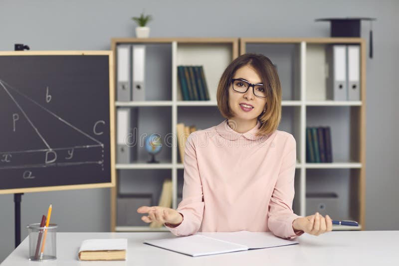 Young Female Teacher Explaining Geometry Lesson Students Classroom ...