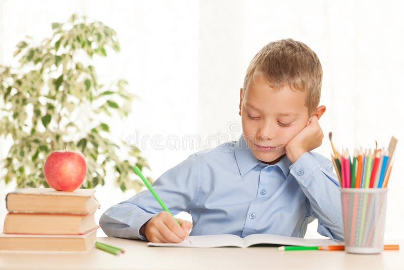 Young Schoolboy is Going To Do Homework Stock Image - Image of camera ...