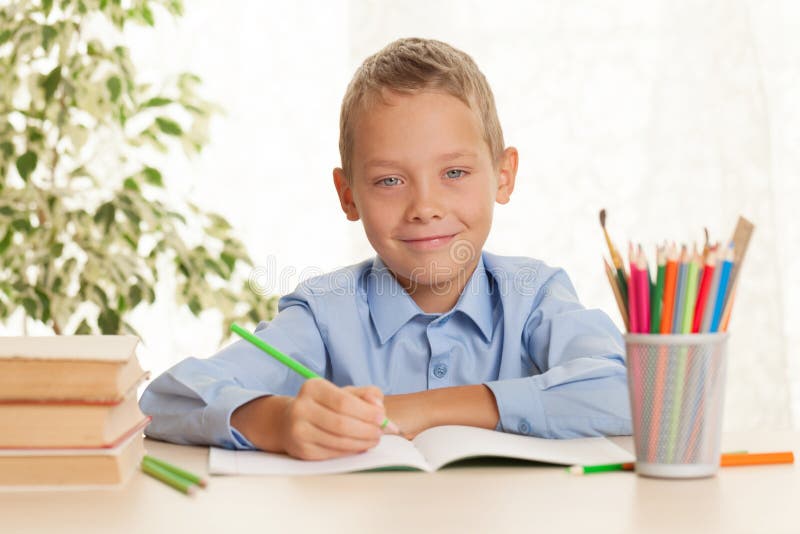 Young Schoolboy is Going To Do Homework Stock Photo - Image of desk ...