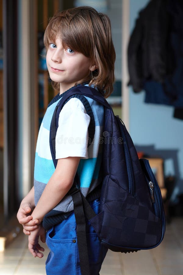 Young Schoolboy with His Backpack Stock Image - Image of backpack ...