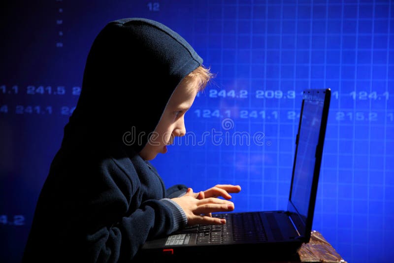 Young Schoolboy Prodigy - a Hacker. Hacker at Work. Stock Photo - Image ...
