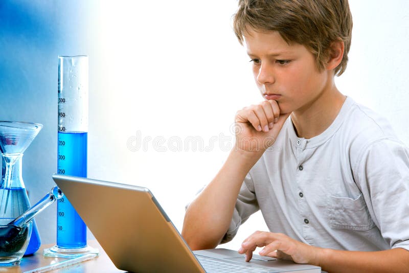 Young Science Student with Laptop. Stock Photo - Image of bottom ...