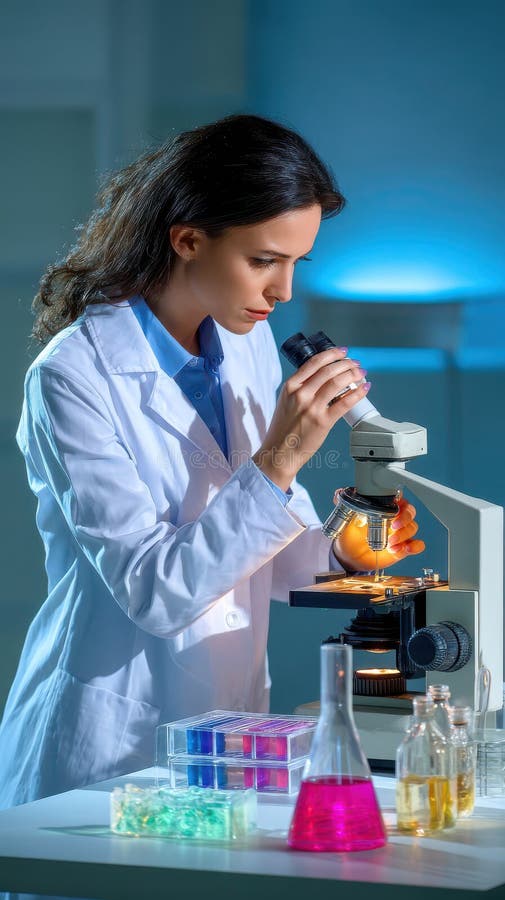 Young Scientist Carefully Examining Samples Under a Microscope in the ...