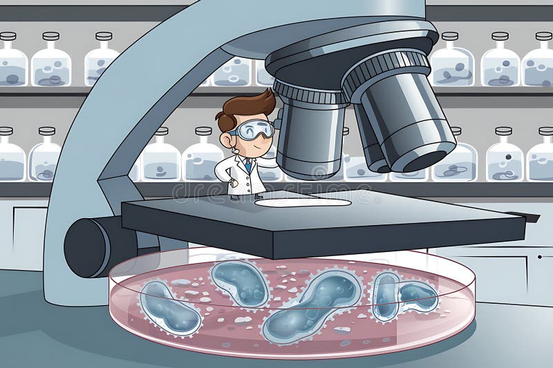A Young Scientist Examining Bacteria Under a Powerful Microscope Stock ...