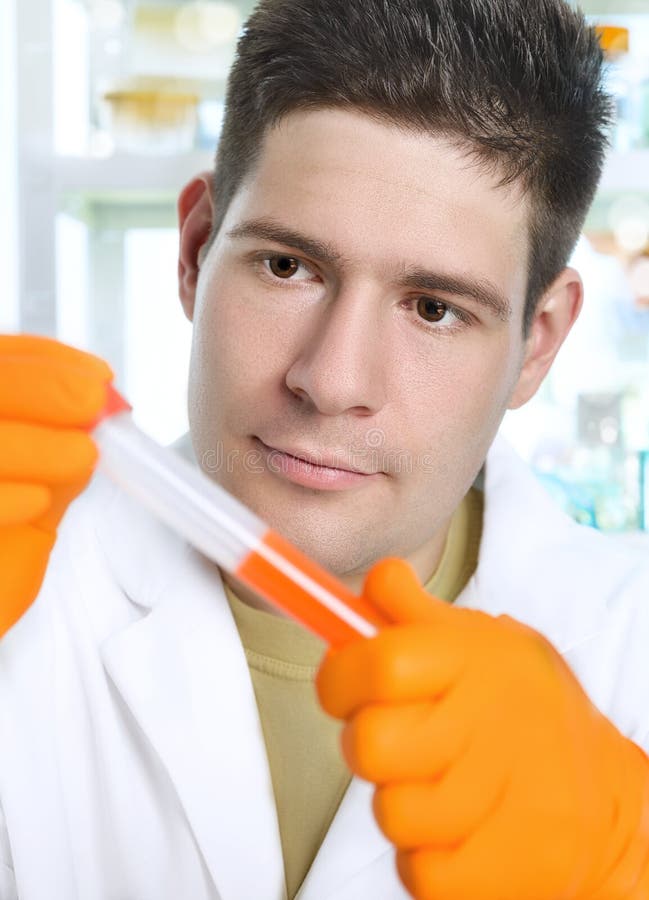 Young Scientist with a Sample Stock Photo - Image of white, medium ...