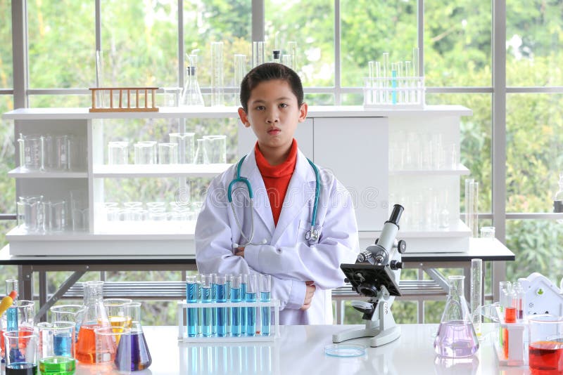 The Young Scientist is Standing in Front of His Own Experiment in the ...