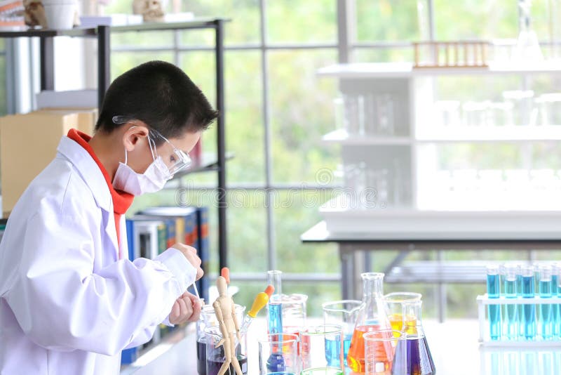 The Young Scientist is Standing in Front of His Own Experiment in the ...