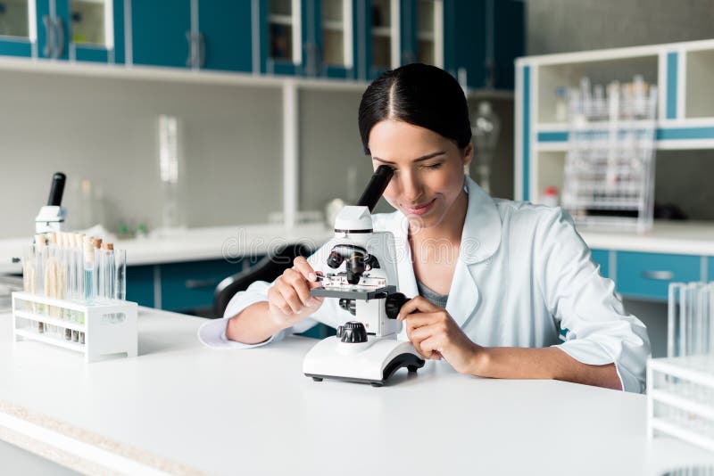 Young Scientist Working with Microscope in Chemical Lab Stock Photo ...