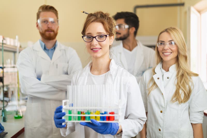 Young Scientists, Students of Chemistry Working in Laboratory Stock ...