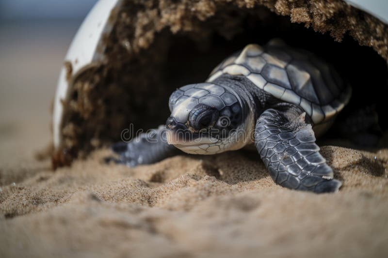 Young Sea Turtle Emerging from Its Egg, Ready To Begin Life in the ...