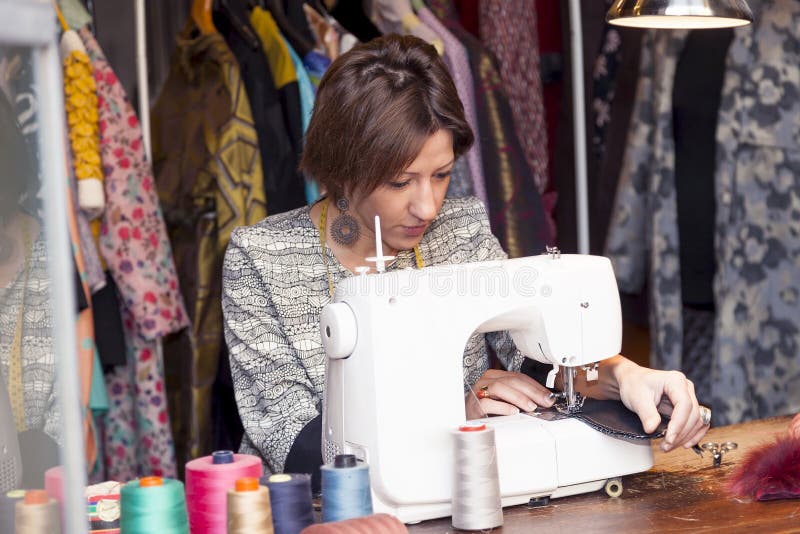Young Seamstress is Working with the Sewing Stock Image - Image of ...