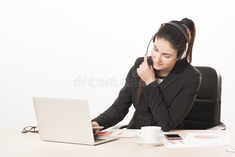 Young Secretary with Headset Answering a Call Stock Image - Image of ...