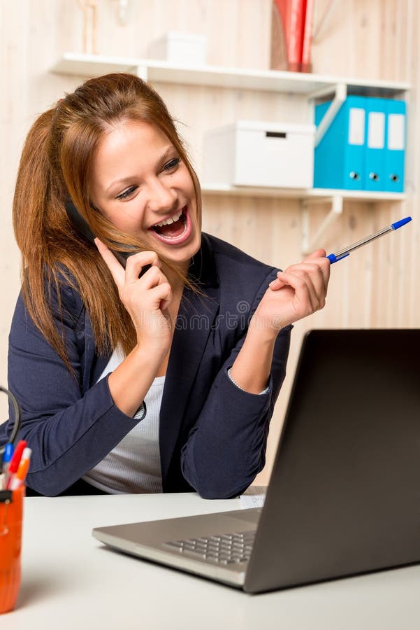 Young Secretary Talking on the Phone and Working Stock Image - Image of ...