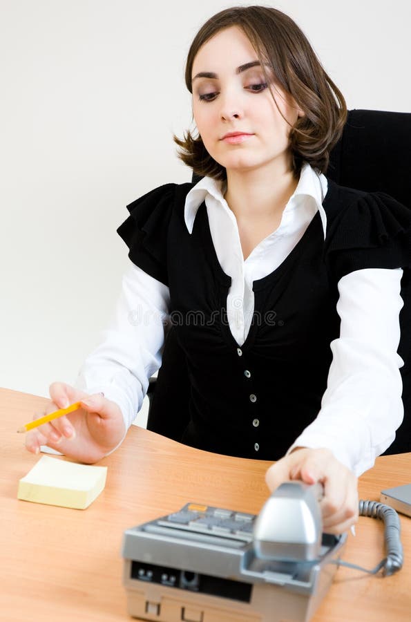 Young Secretary with Telephone and Pencil Stock Image - Image of post ...