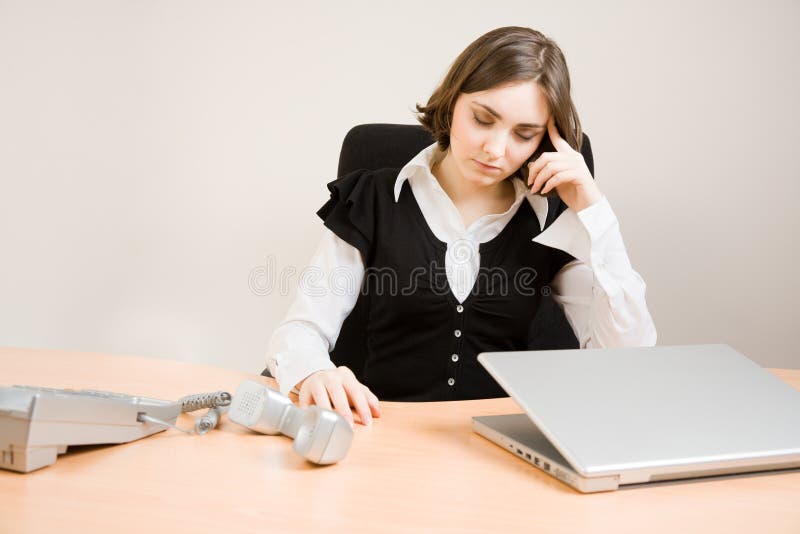 Young Secretary with Telephone and Pencil Stock Image - Image of ...