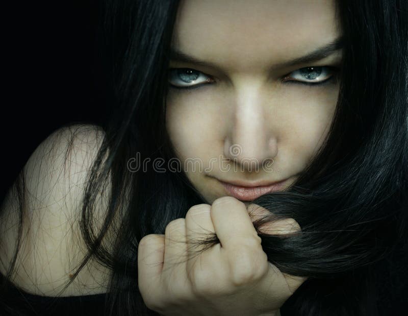 Sensual Woman with Seductive Eyes Behind Fan Stock Photo - Image of ...