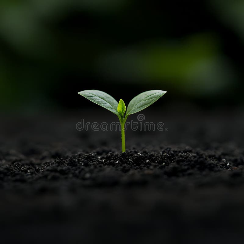 A Young Seedling Emerges from Dark Soil, Representing Growth and ...