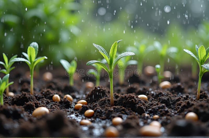 Young Seedlings Sprouting Rain Fresh Growth Fertile Soil Stock Photos ...
