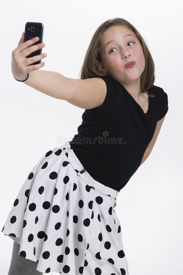 Young Selfie Poser on White Background. Stock Photo - Image of ...