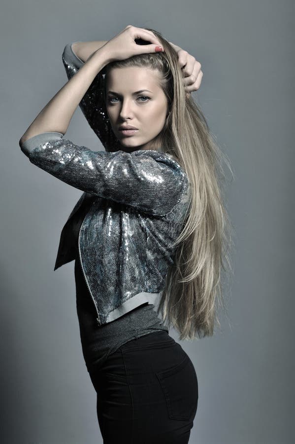 Young Sensual Model Girl Pose in Studio Stock Photo - Image of energy ...