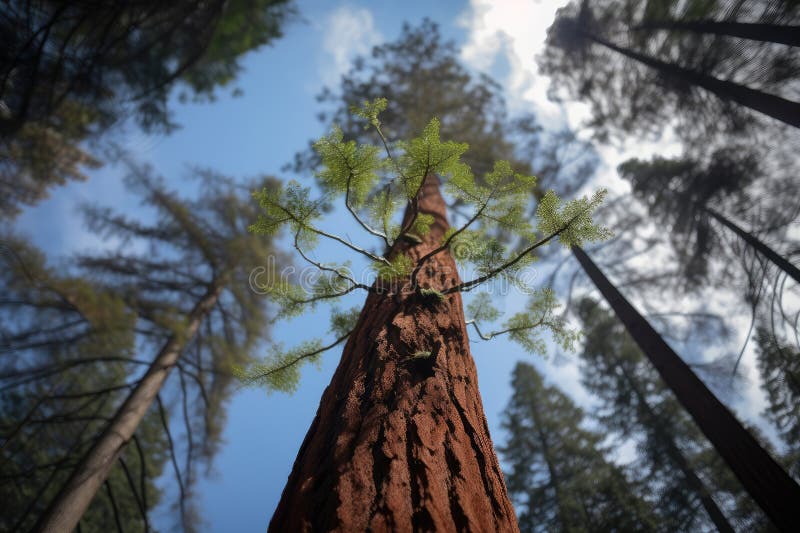 Young Sequoia Tree Reaching for the Sky with Its First New Leaves of ...